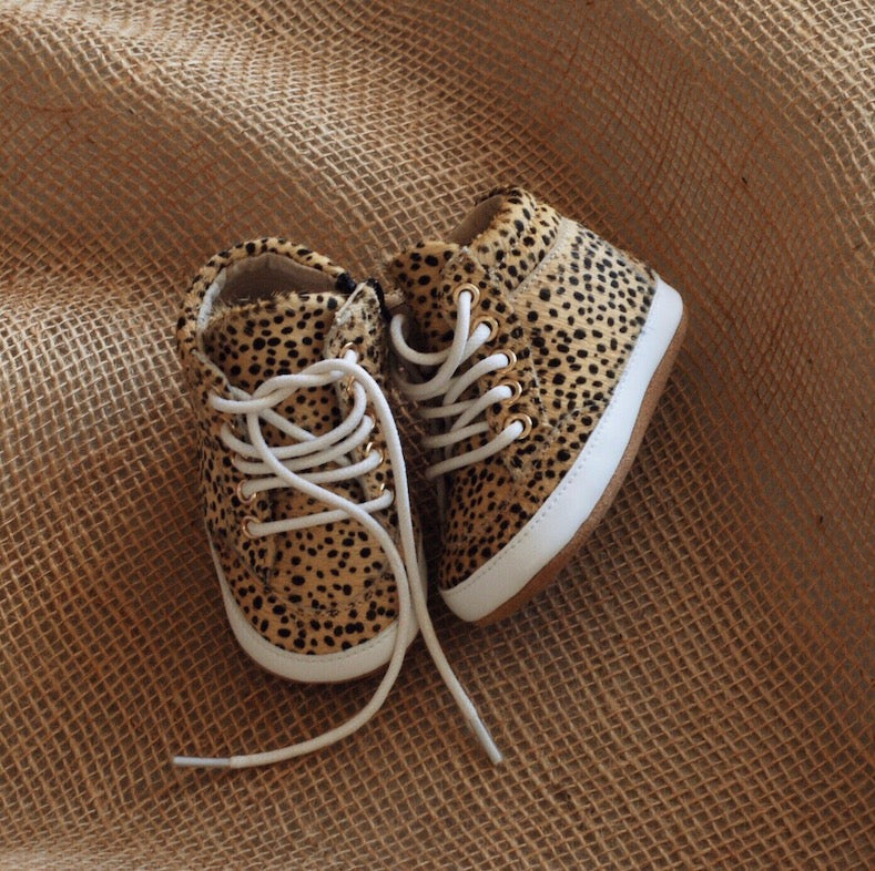 Brooklyn Baby High Top Sneakers in Cheetah - Baby Shoes Kit & Kate